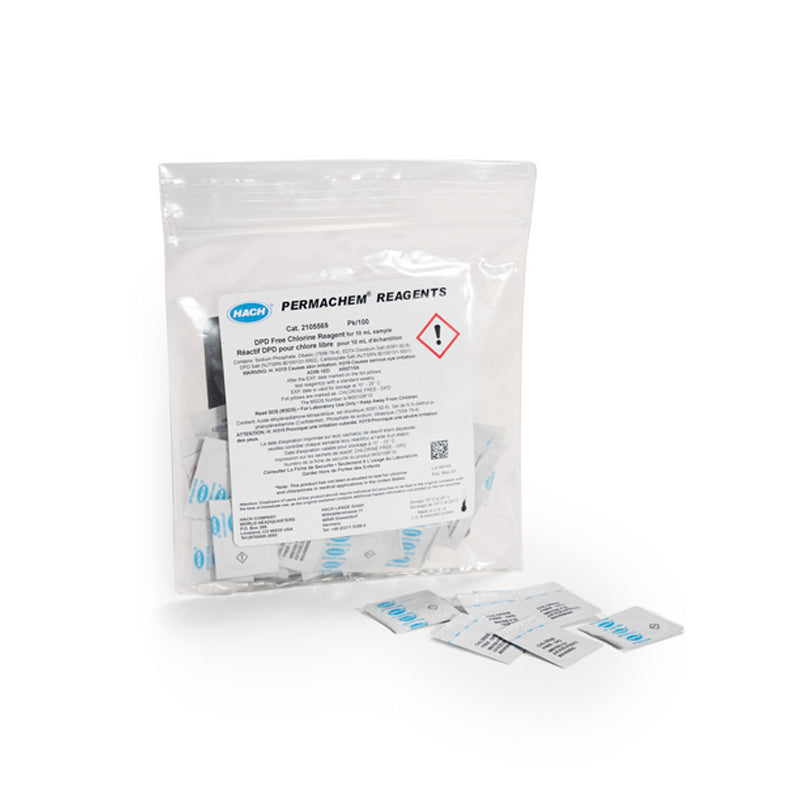 Hach Free Chlorine DPD Reagent Powder Pillows 100 pack sample size 10 mL
