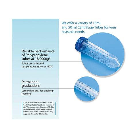 Tarsons 50 mL SPINWIN Self-Standing PP Centrifuge Tubes with Lids - Box ...