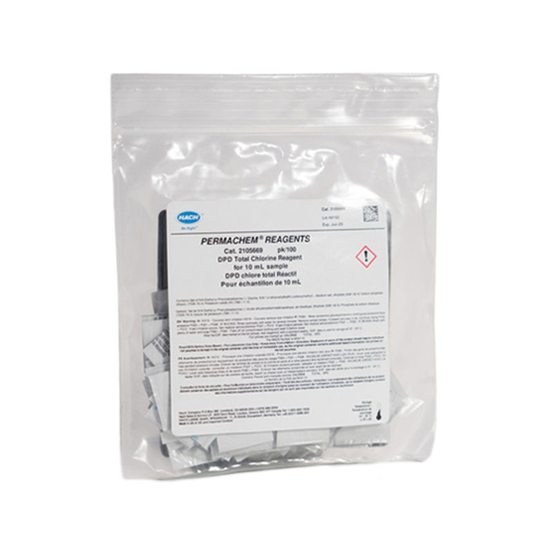 Hach DPD Total Chlorine Reagent Powder Pillows 100 pack sample size 10 mL